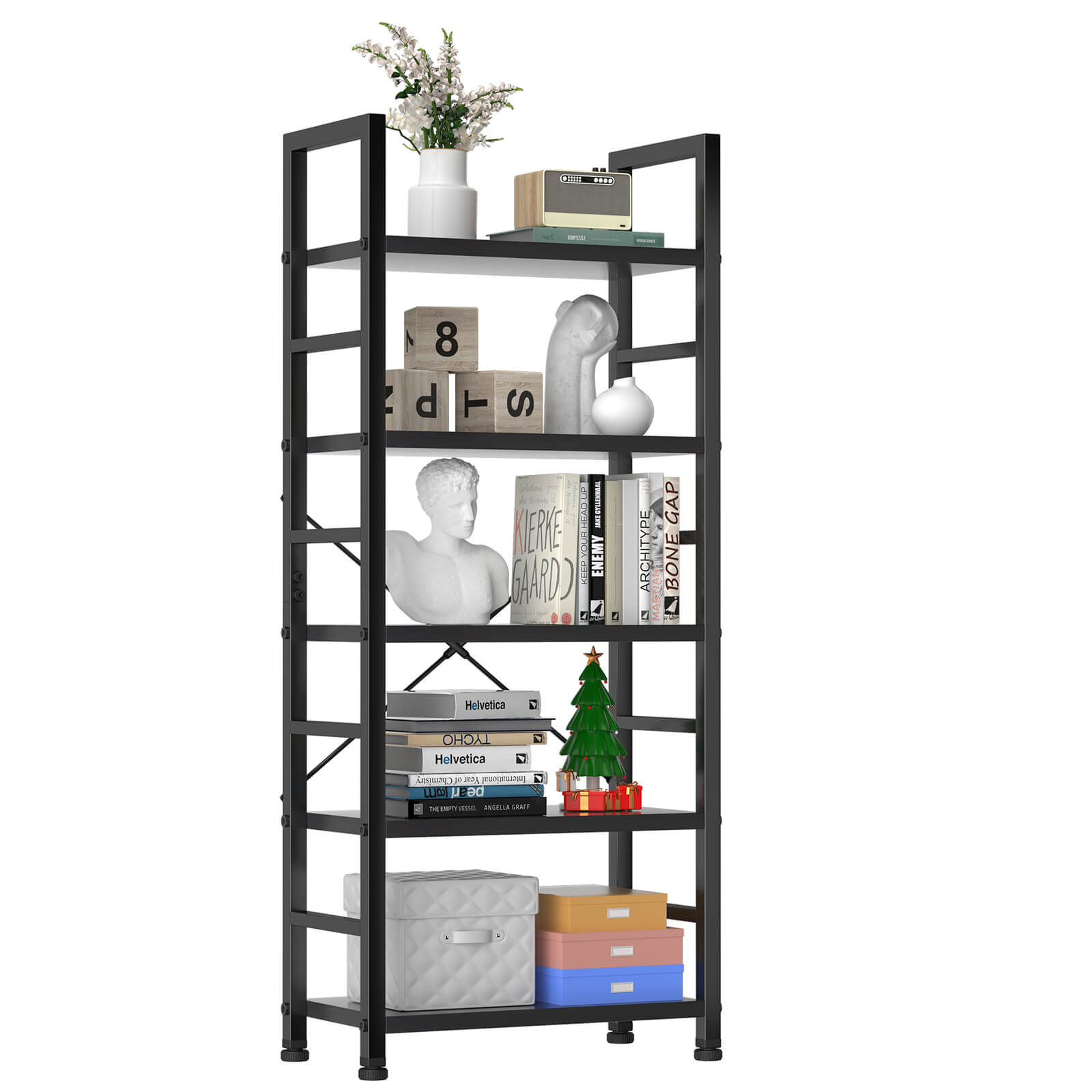 5-Tier Bookcase - Tall Bookshelf Modern Book Case for Books, Garage Ki