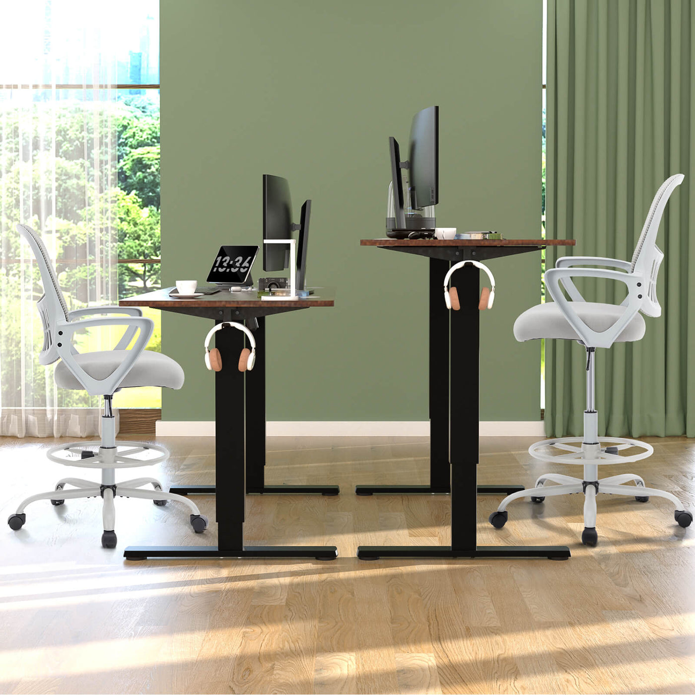 Tall Office Chair for Standing Desk with Adjustable Foot Ring,Counter