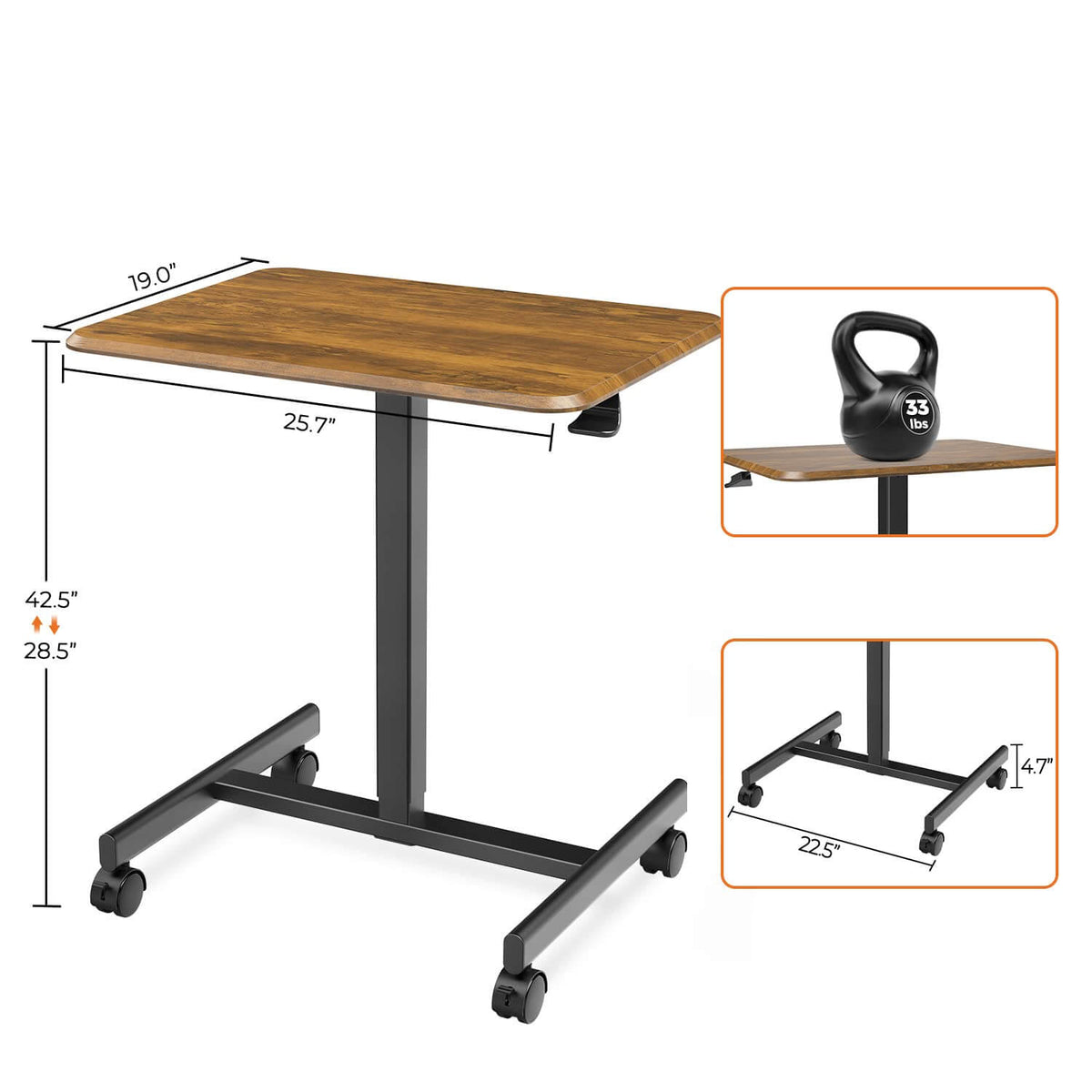 Adjustable Rolling Desk Laptop Computer Cart for Home, Office, Classro