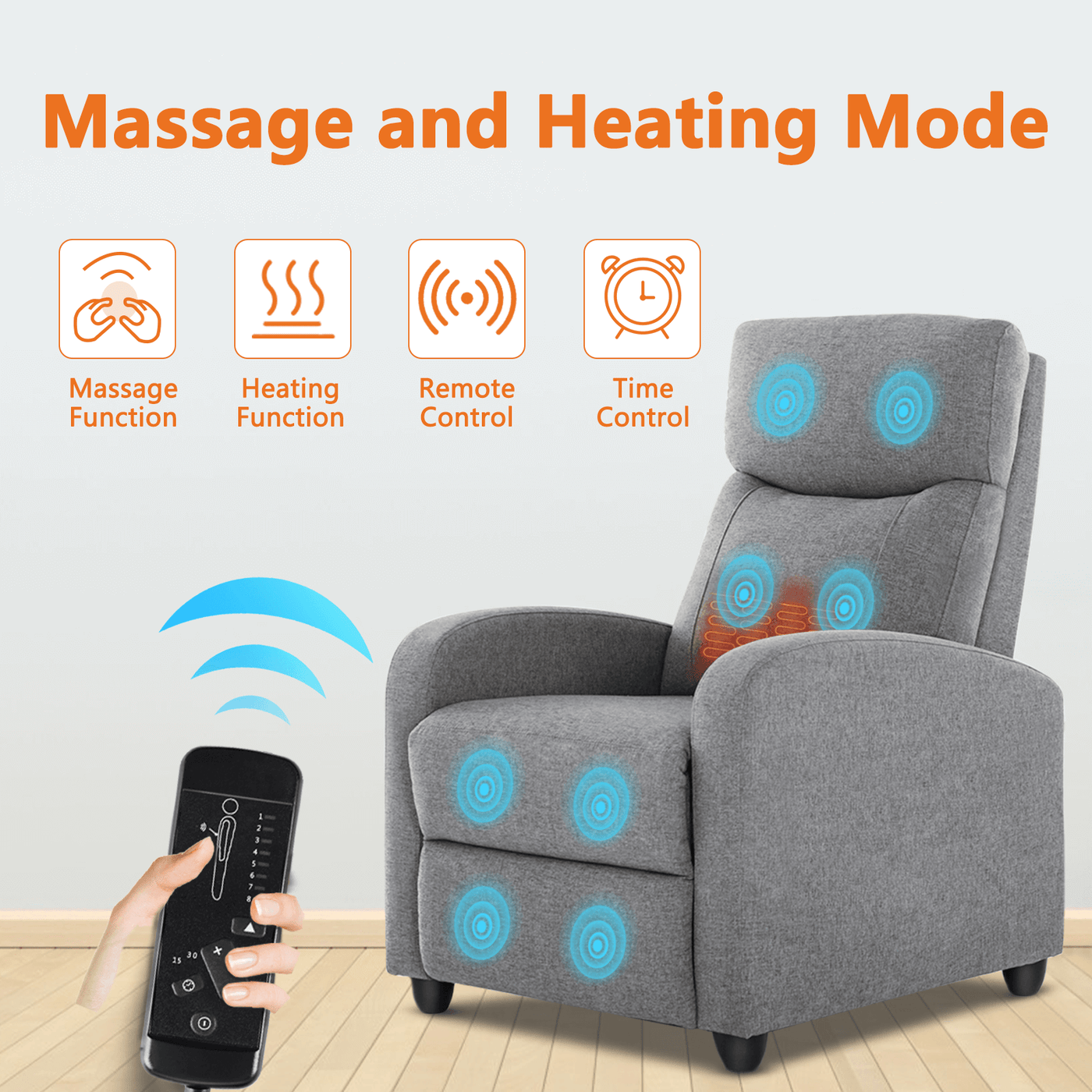 Manual Recliner Chair Winback Single Sofa,Massage and Heating,Casual C