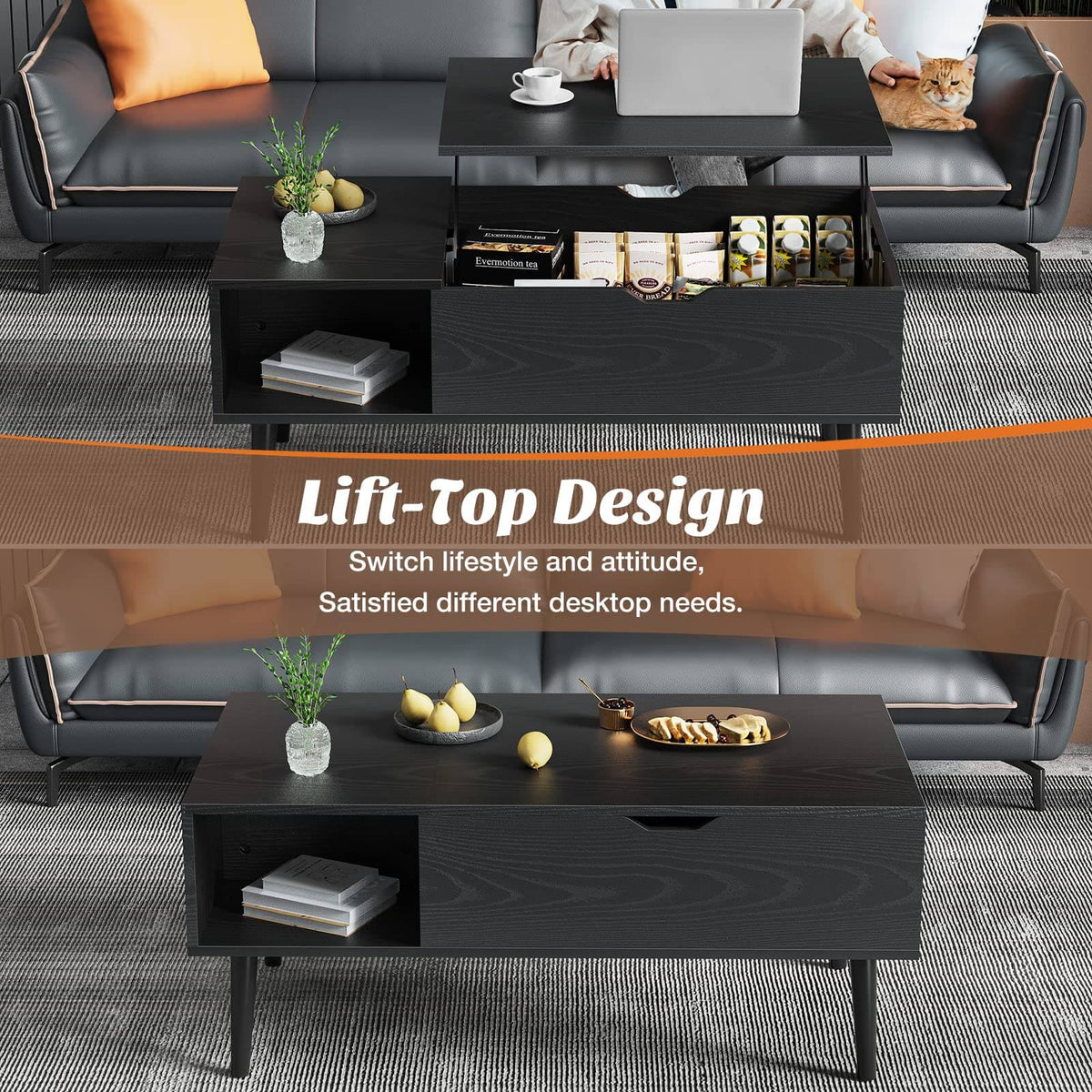 Sweetcrispy Coffee Table Liftable with Storage for Living Room