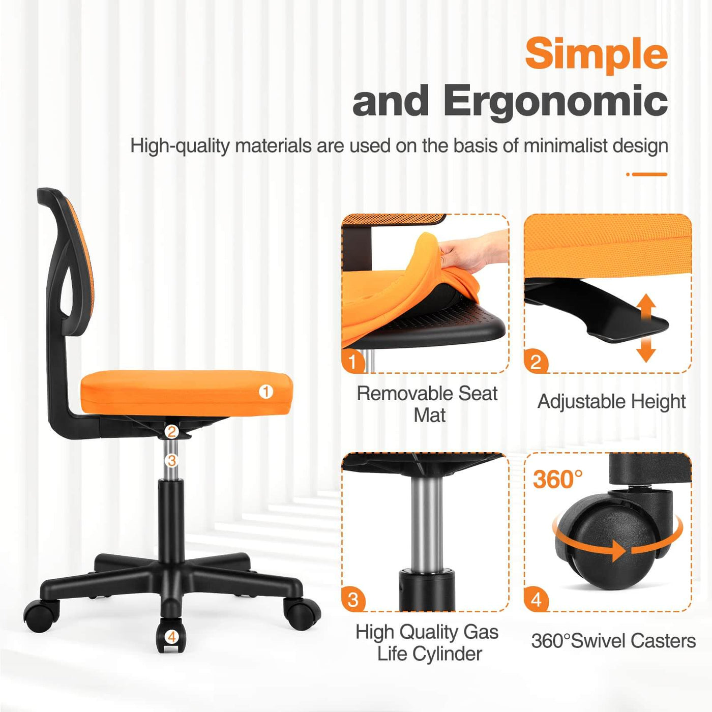 Low-Back Mesh Armless Office Chair,Swivel Rolling Computer Chair No Ar