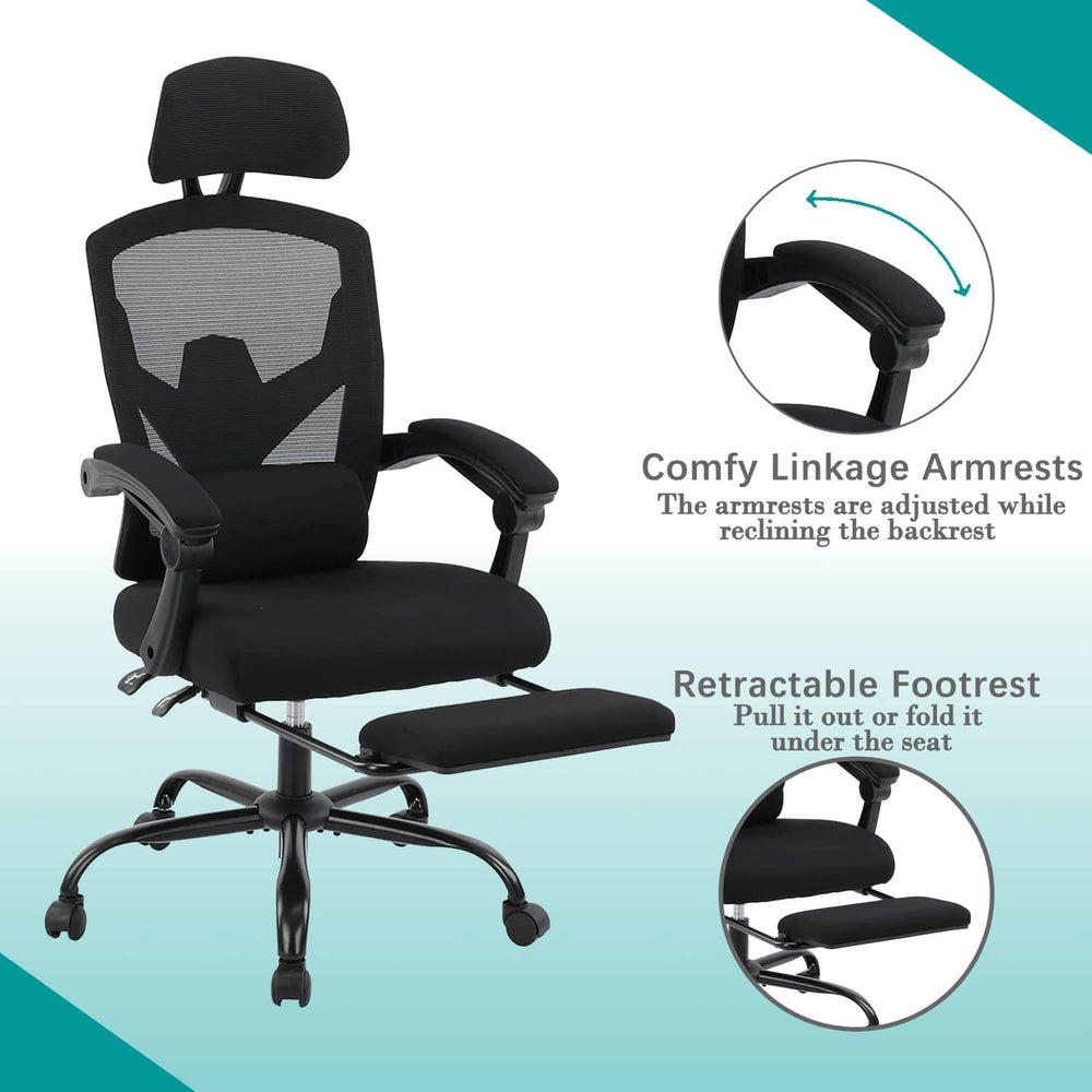 Retractable Footrest Ergonomic Swivel Office Chair with Lumbar Support