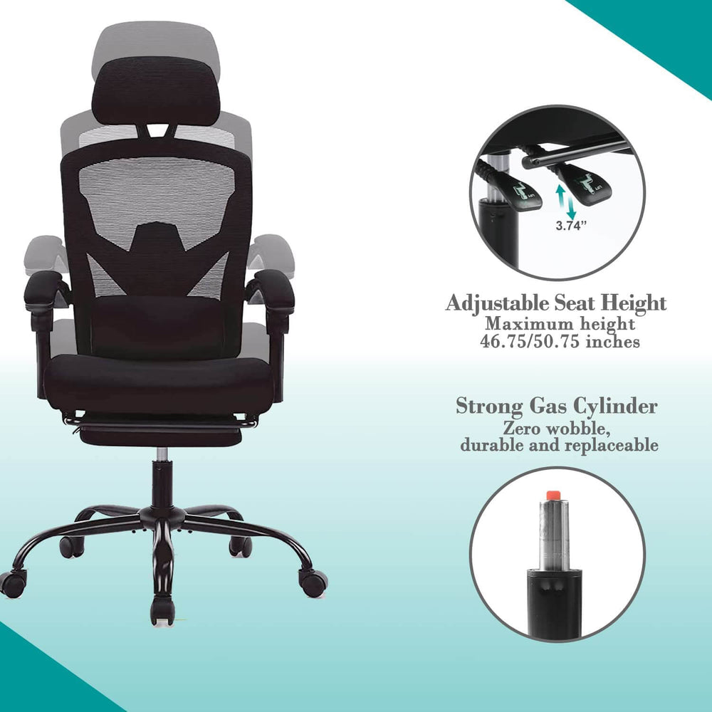 Retractable Footrest Ergonomic Swivel Office Chair with Lumbar Support