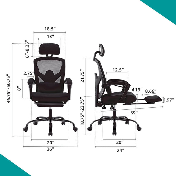 Retractable Footrest Ergonomic Swivel Office Chair with Lumbar Support