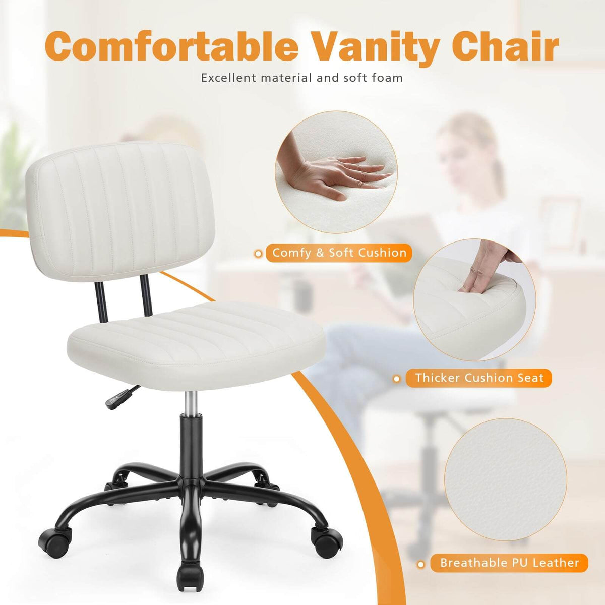 Adjustable Height 360° Rolling Swivel Computer Task Chair without Arm